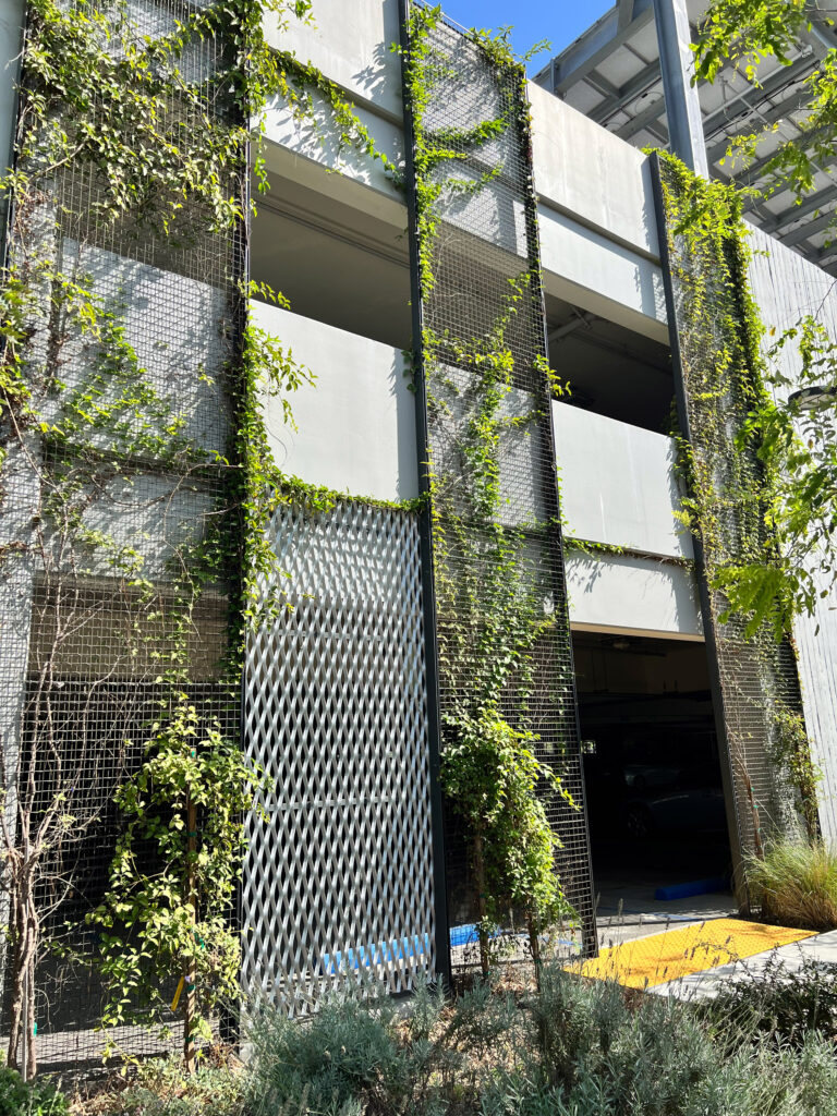 Expanded Mesh Parking Garage Screen with Plant Growth